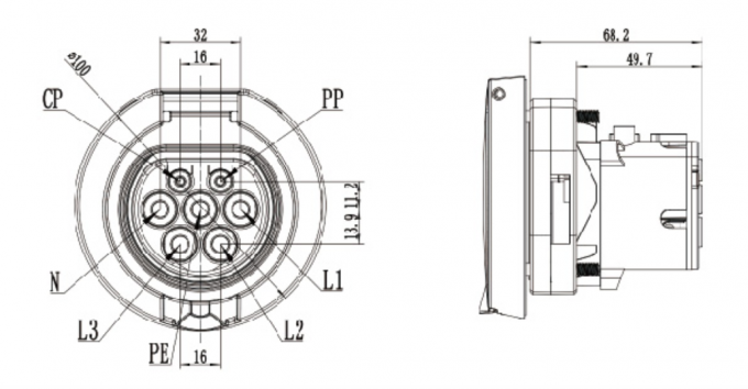 IP55 7kW Type 2 Female Socket TUV CE Certification With Shutter