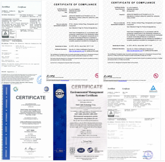 UL Listed IP67 CCS Type 1 EV Charging Cable 350A 1000V